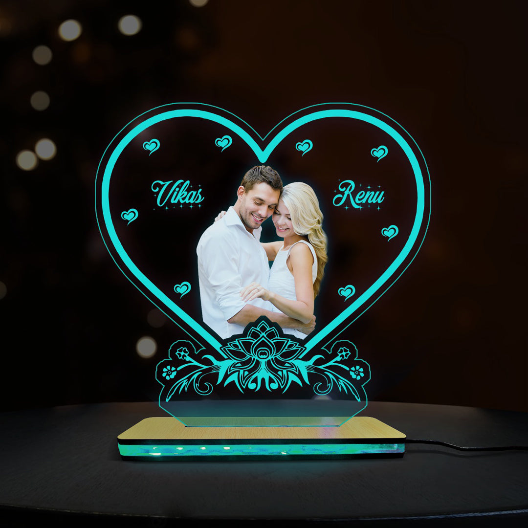 3D Acrylic LED Heart Couple Lamp With Name & Photo - Giftsholic