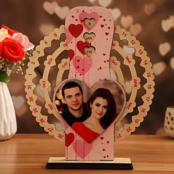 Couple Wooden Calendar With Photo & Date - Giftsholic